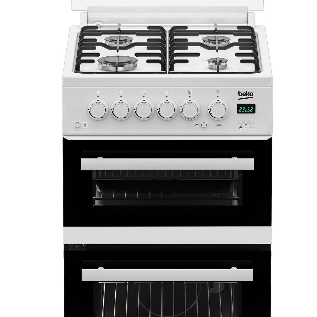 Beko EDG507W 50cm White Twin Cavity Gas Cooker with Gas Hob - Appliance ...
